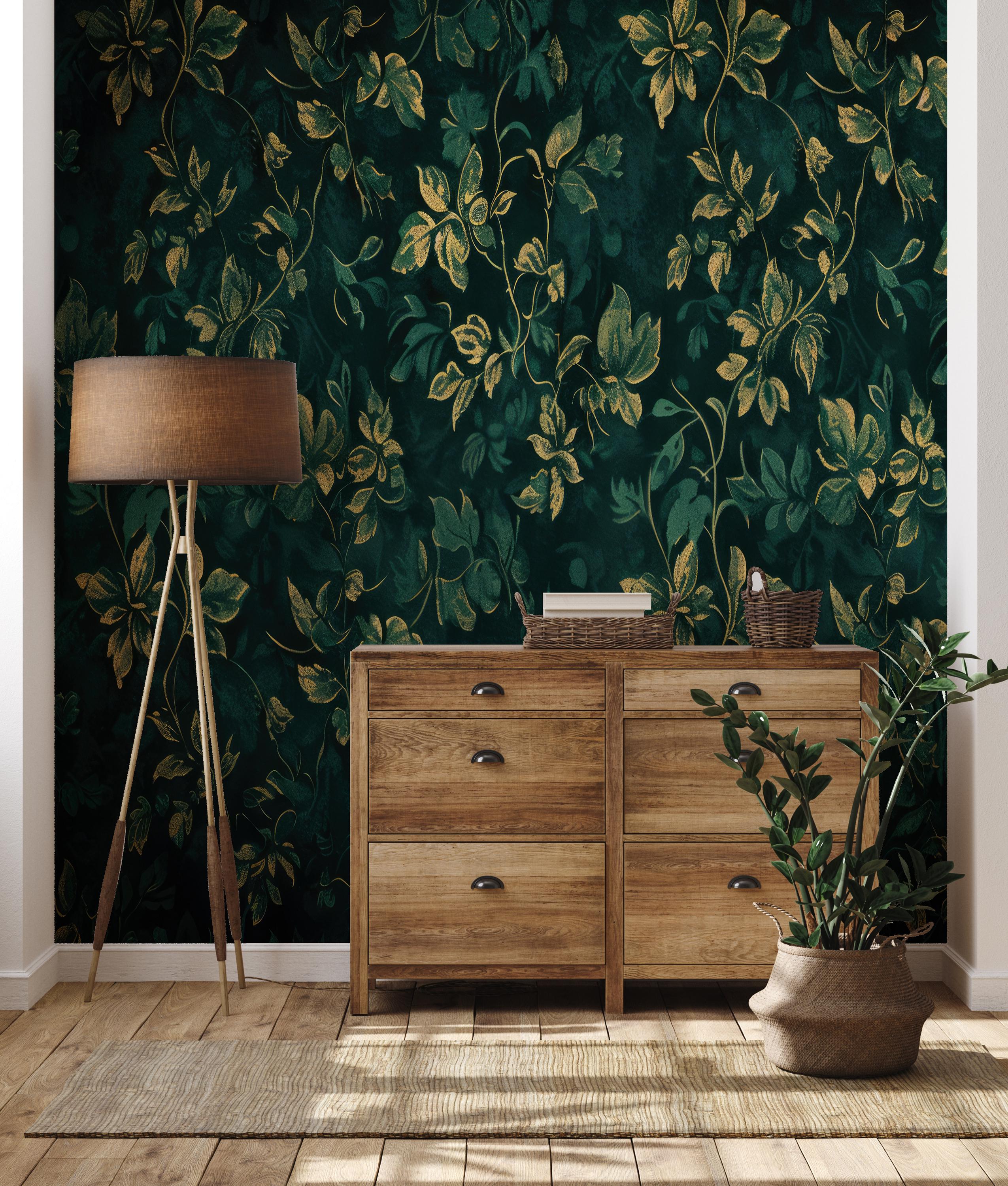 Green Floral Wallpaper, Plant Wall Mural Home Renovation Wall Art Peel ...