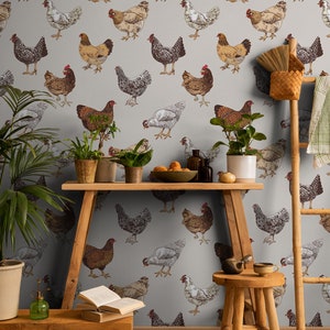 Country Farm Animal Wallpaper, Chicken Pattern | Wall Decor | Home ...