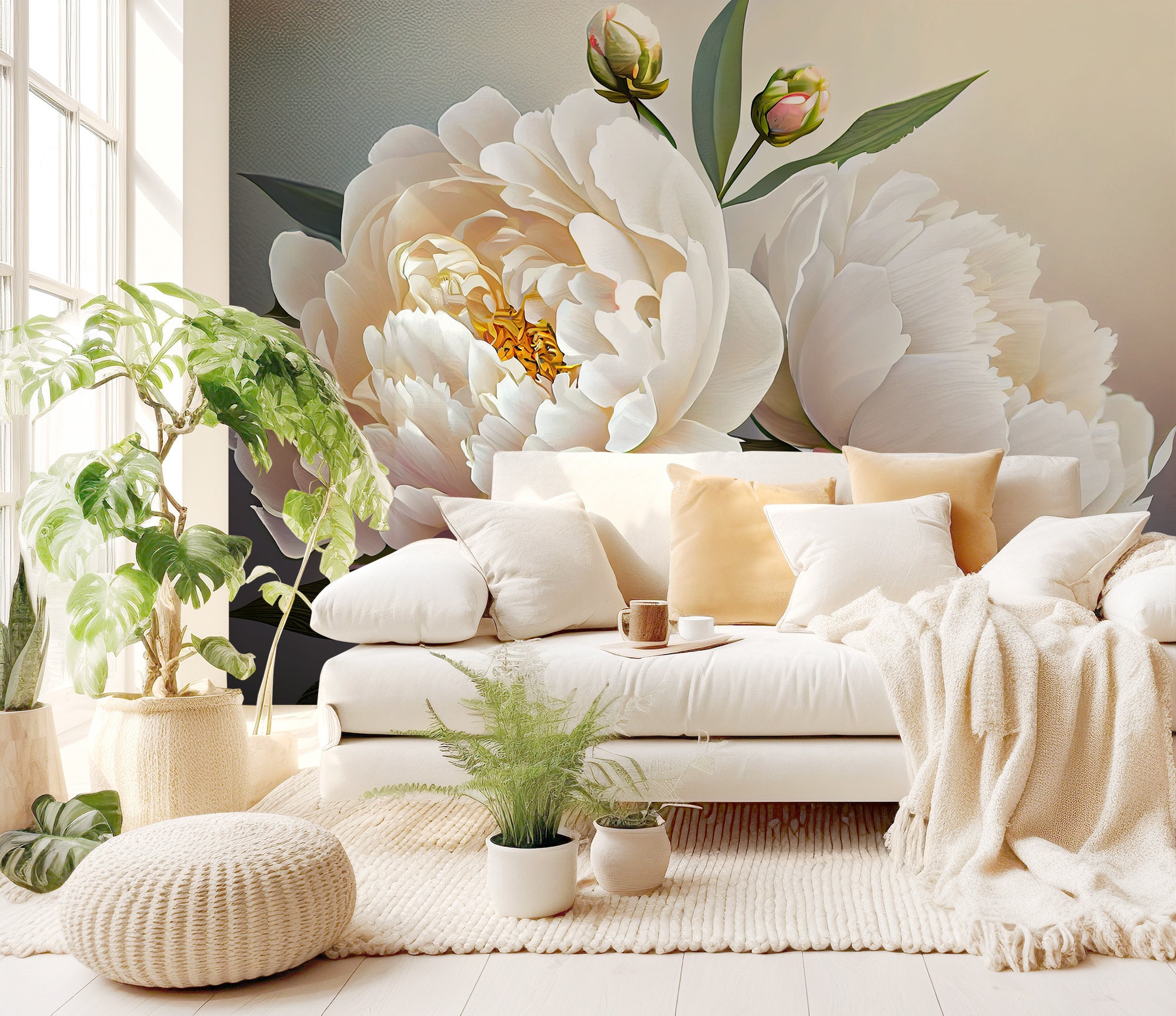 Peony Flower Wallpaper, Wall Mural Wall Decor Home Renovation Wall Art ...