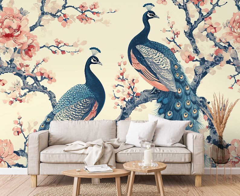 Watercolor Tree With Peacocks, Wall Mural Wall Decor Home Renovation ...