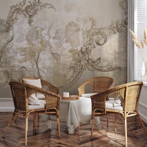 Modern Rococo Wallpaper | Bird Grunge Wall Mural | Home Renovation ...