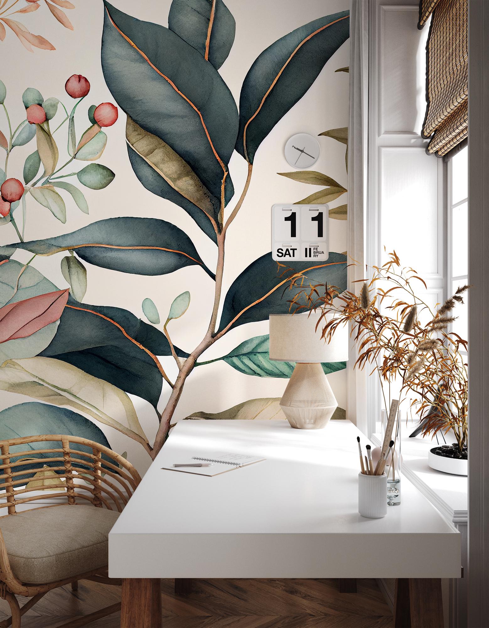 Light Botanical Wallpaper, Plants Wall Mural | Home Decor | Home ...