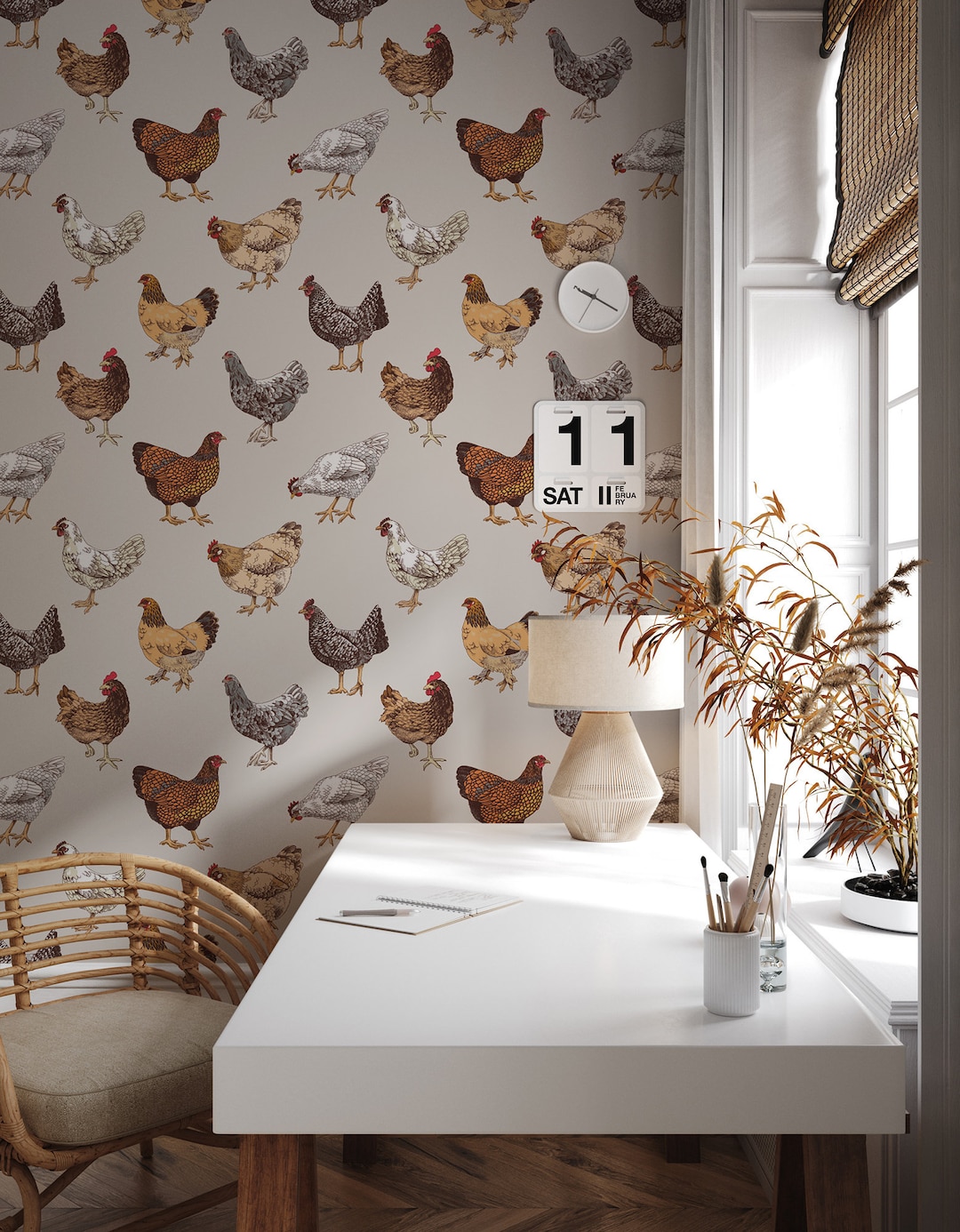 Country Farm Animal Wallpaper, Chicken Pattern | Wall Decor | Home ...