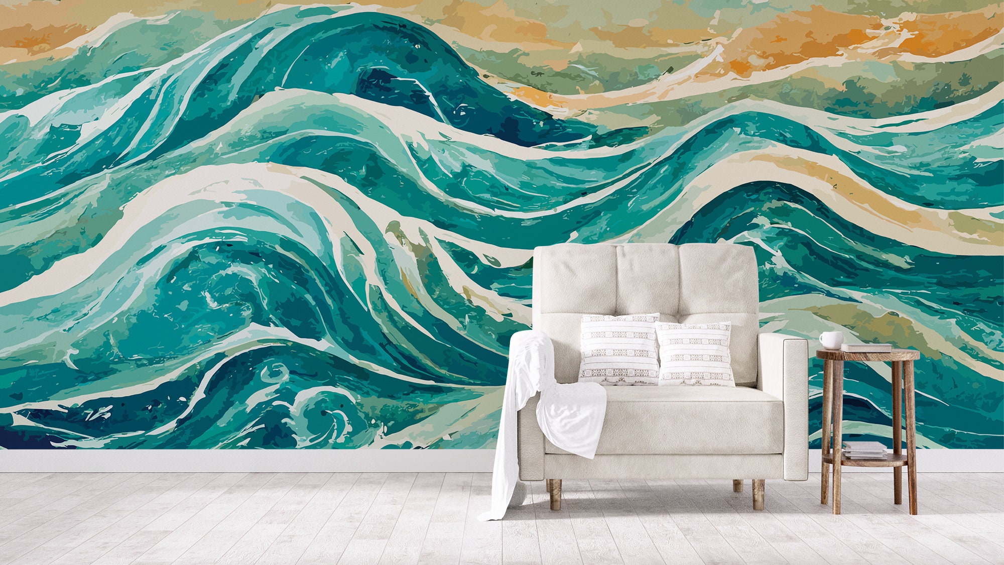 Ocean Sea Wave Wallpaper Wall Decor Home Renovation Wall Art Peel and ...