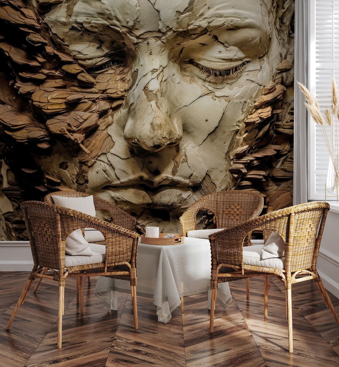 Face Carved in Rock Vintage Wallpaper | Wall Decor | Home Renovation ...