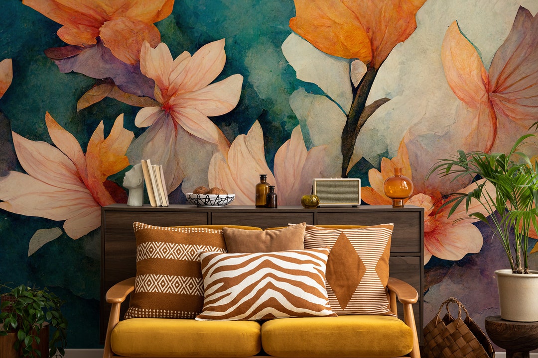 Watercolor Colorful Wallpaper, Flower&plant | Wall Decor | Home ...