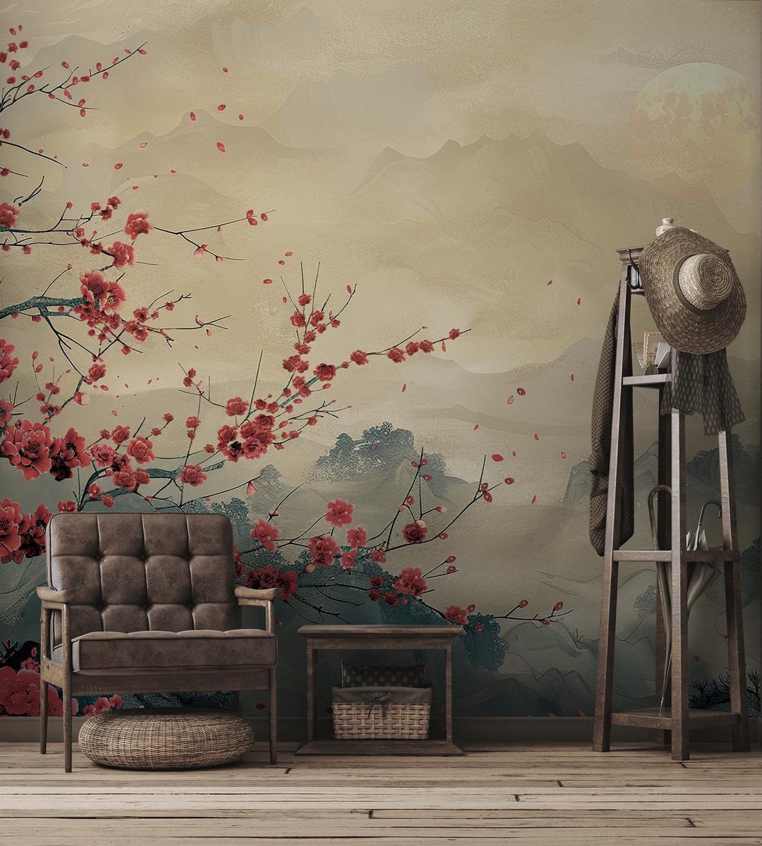 Modern Japanese Wallpaper, Cherry Blossom Home Decor | Home Renovation ...