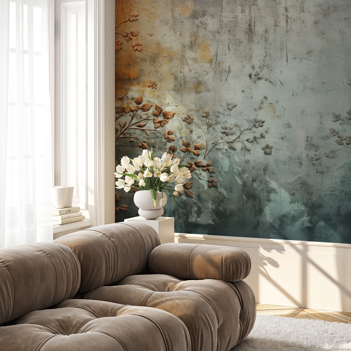 Abstract Floral Wallpaper With Natural Grunge Wall Decor Home ...