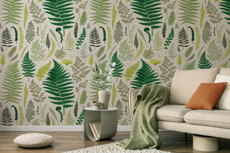 Fern Leaf & Herb Pattern Wallpaper | Leaves Wall Mural | Home ...