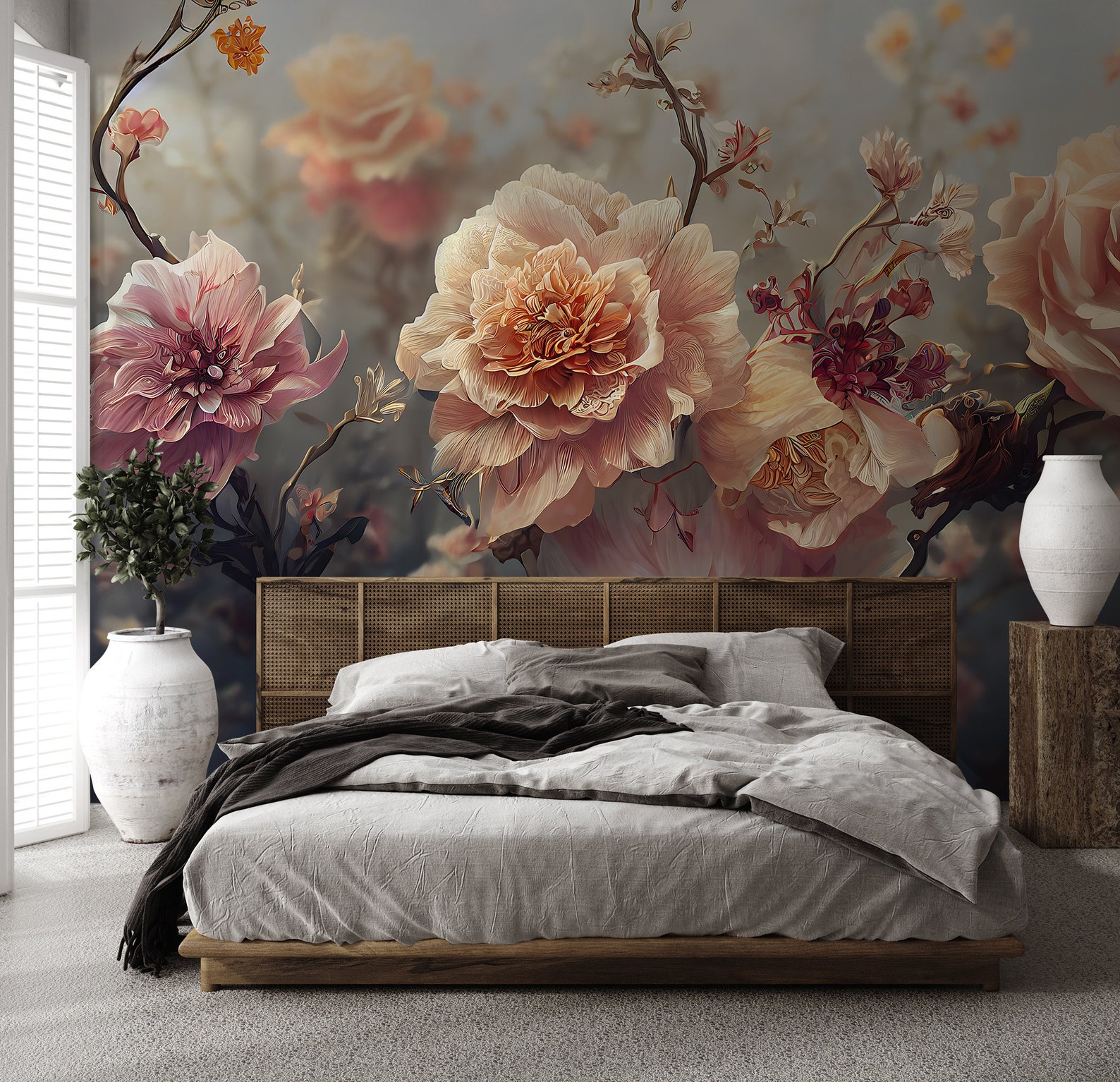 Floral Wall Mural, Wild Rose Design Wallpaper | Wall Decor | Home ...