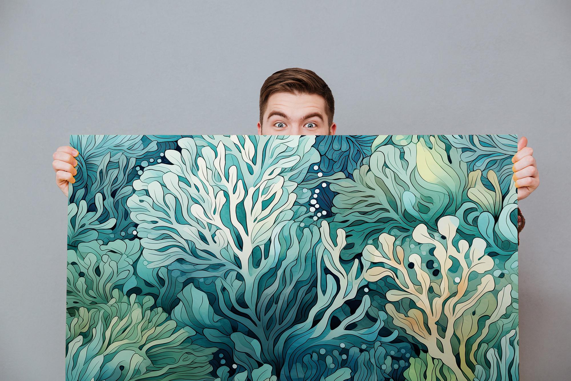 Blue Sea Plant Wallpaper, Watercolor Botanical Home Decor | Home ...
