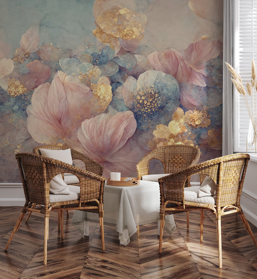 Floral Wall Mural, Pastel Colors Design Wallpaper | Wall Decor | Home ...