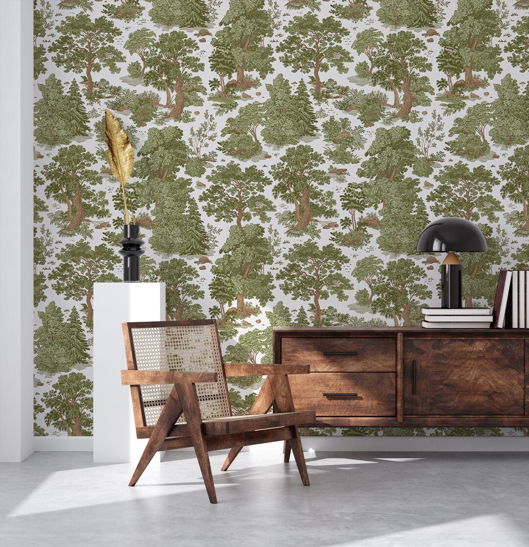 Green Forest Wallpaper | Tree Botanical Wall Decor | Home Renovation ...