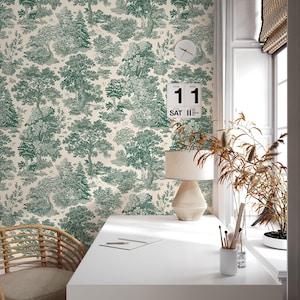 Green Trees Pattern Wallpaper | Botanical Wall Mural | Home Renovation ...