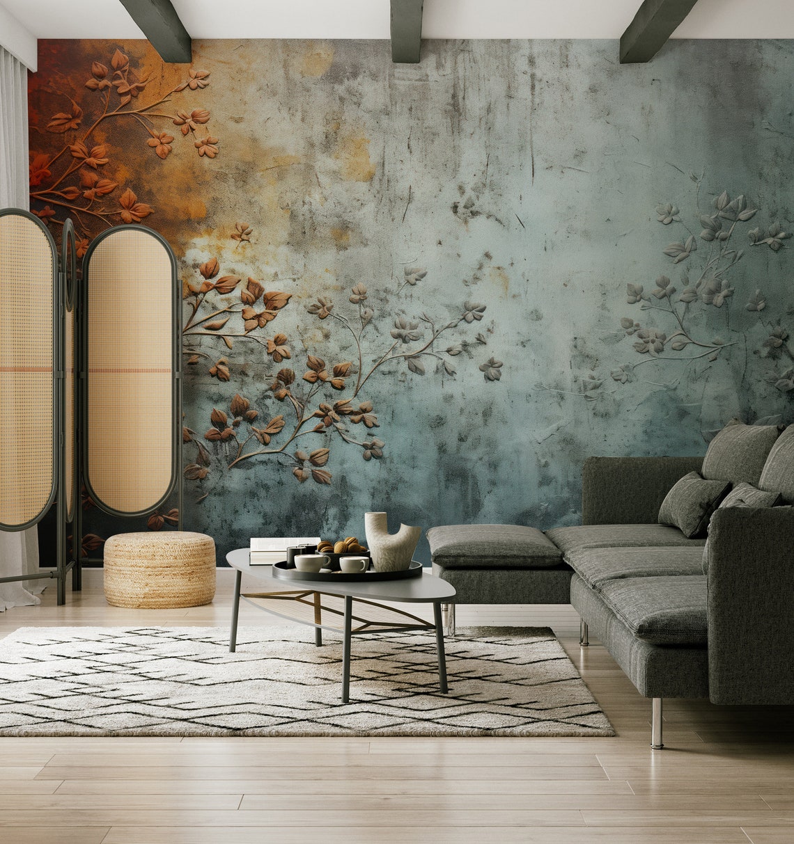 Abstract Floral Wallpaper With Natural Grunge Wall Decor Home ...