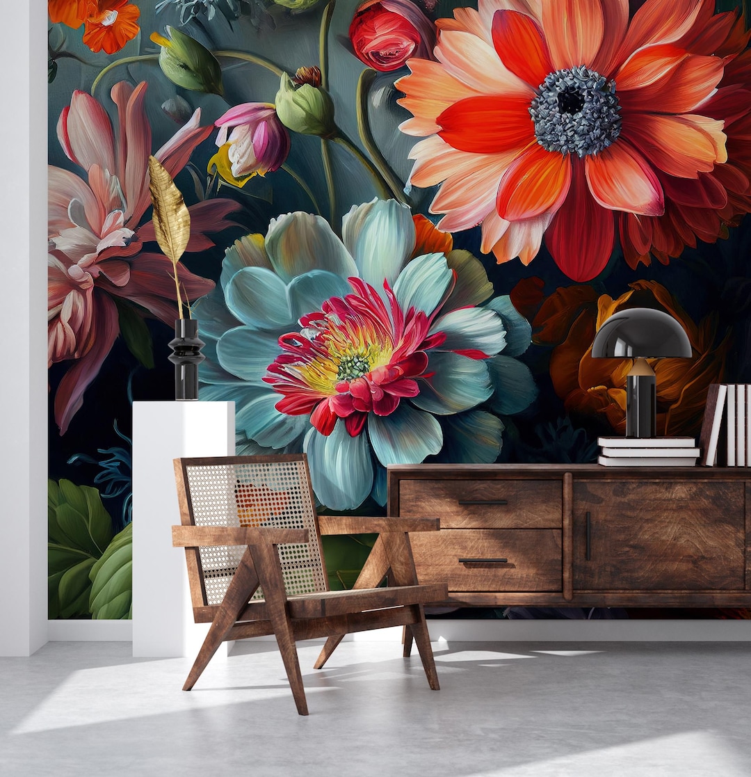 Colorful Floral Wallpaper, Flower Wall Mural | Home Renovation | Wall ...