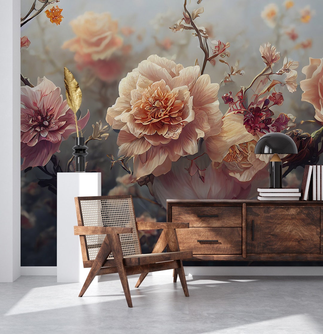 Floral Wall Mural, Wild Rose Design Wallpaper | Wall Decor | Home ...
