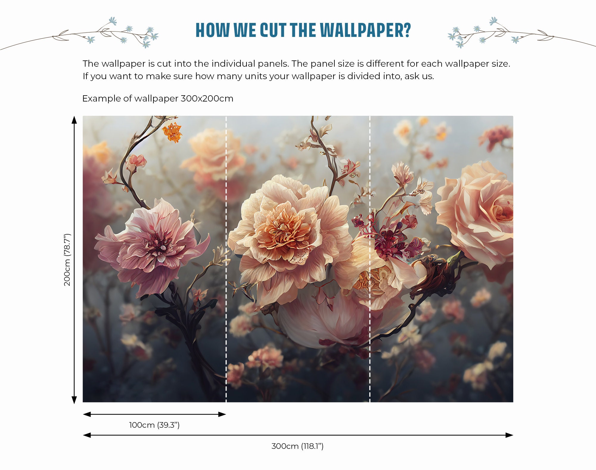 Floral Wall Mural, Wild Rose Design Wallpaper | Wall Decor | Home ...