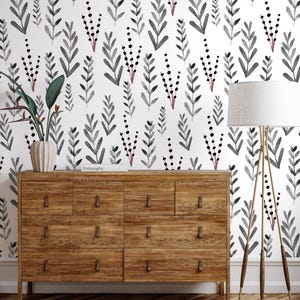 Watercolor Leaves White Botanical Wallpaper | Wall Decor | Home ...