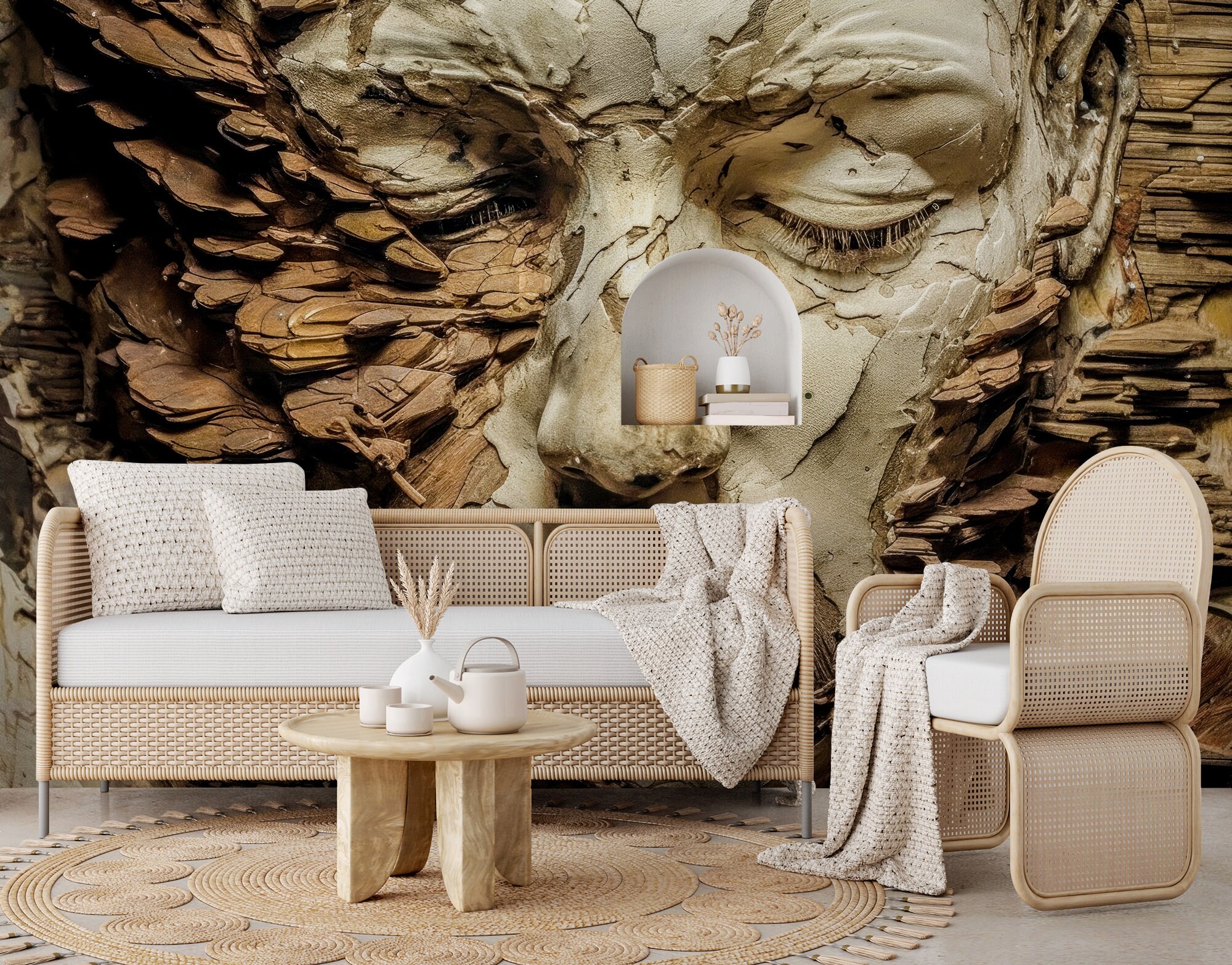 Face Carved in Rock Vintage Wallpaper | Wall Decor | Home Renovation ...