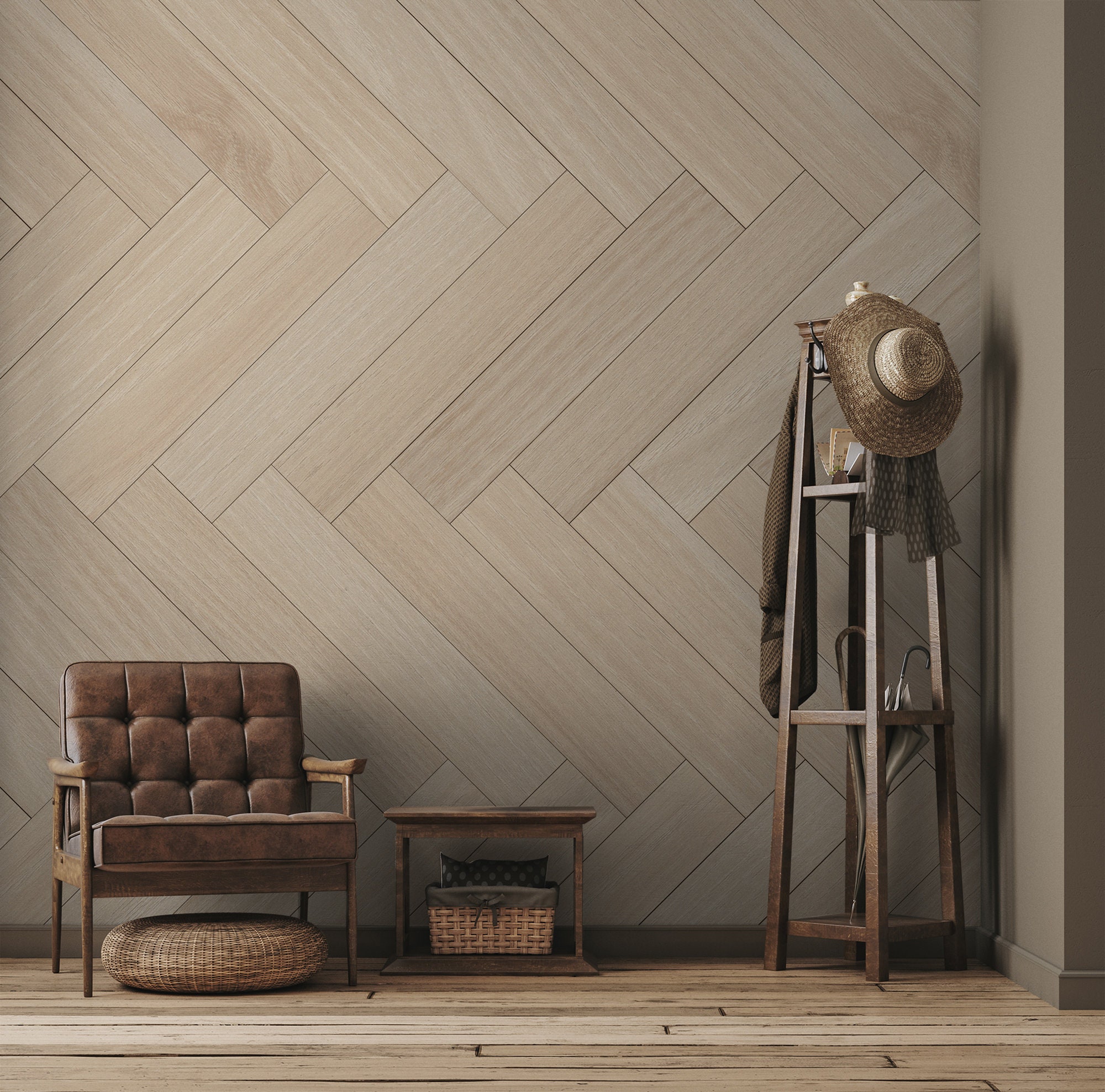 Scandinavian Wallpaper, Natural Wood Look Wall Decor Home Renovation ...