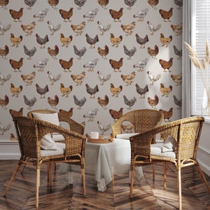 Country Farm Animal Wallpaper, Chicken Pattern | Wall Decor | Home ...