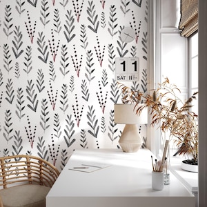 Watercolor Leaves White Botanical Wallpaper | Wall Decor | Home ...