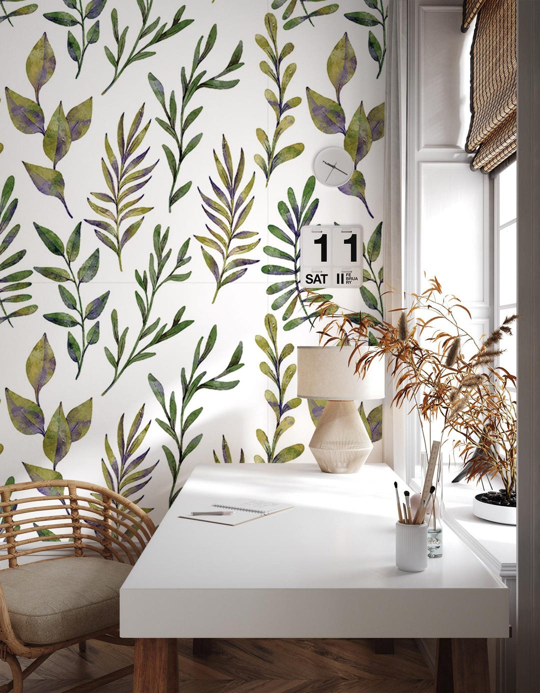 Green Leaves Wallpaper | Botanical Wall Decor | Home Renovation | Wall ...