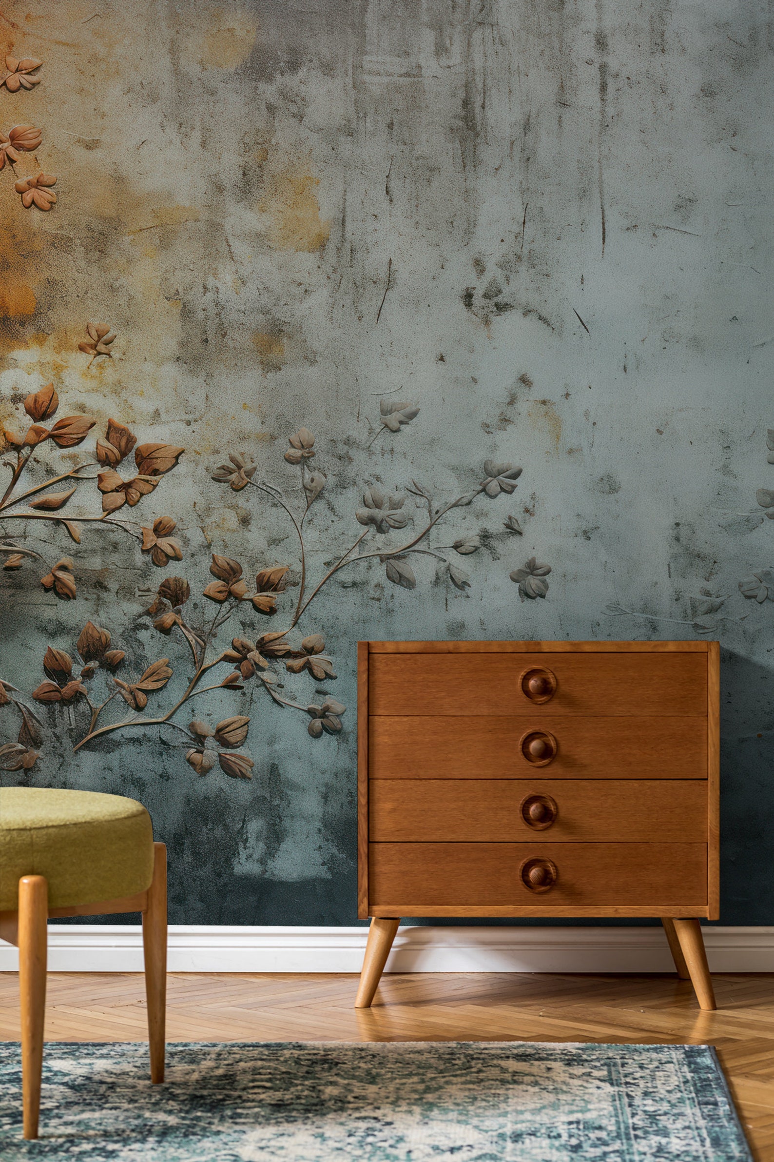 Abstract Floral Wallpaper With Natural Grunge Wall Decor Home ...