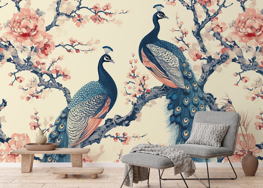 Watercolor Tree With Peacocks, Wall Mural | Wall Decor | Home ...