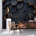Abstract Dark Wallpaper, Geometric Hexagon Home Decor | Home Renovation ...