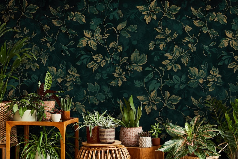 Green Floral Wallpaper, Plant Wall Mural Home Renovation Wall Art Peel ...