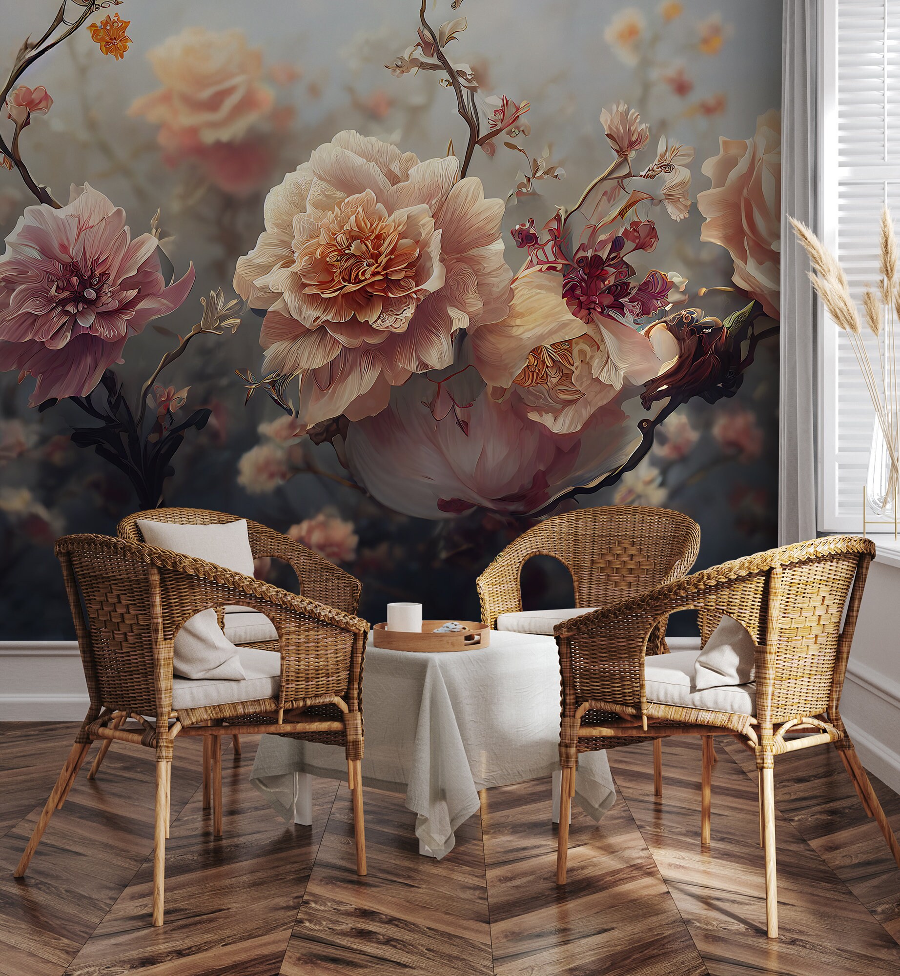Floral Wall Mural, Wild Rose Design Wallpaper | Wall Decor | Home ...