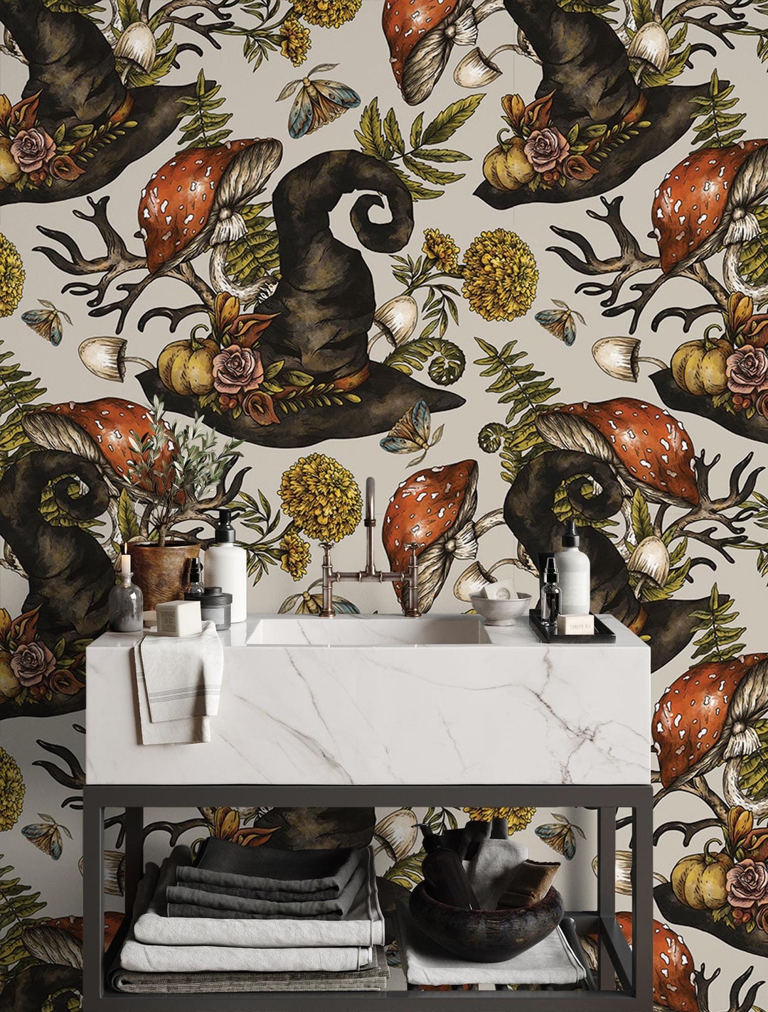 Vintage Witch Har Wallpaper | Mushroom Wall Mural | Home Renovation ...