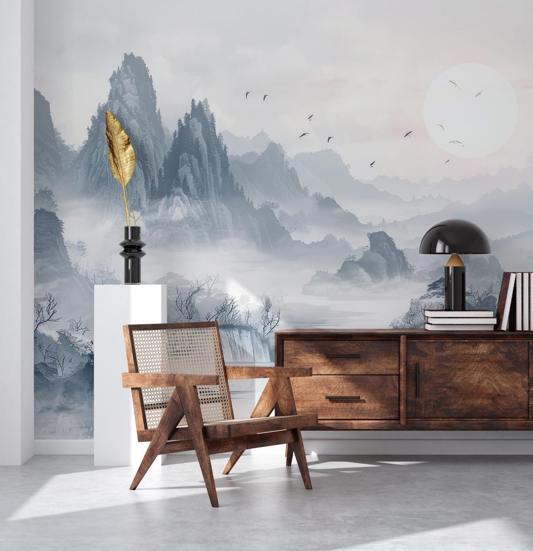 Landscape Wallpaper, Blue Chinese Wall Mural | Home Renovation | Wall ...