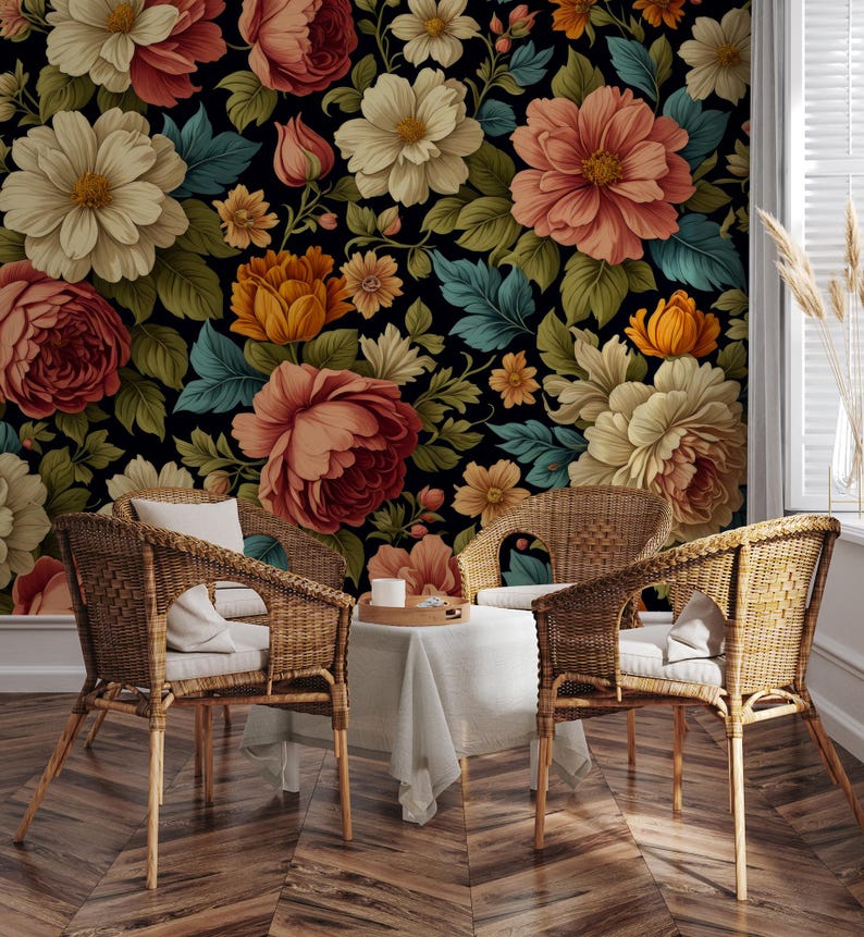 Floral Wallpaper, Colorful Wall Mural | Home Renovation | Wall Art ...