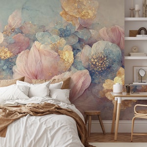 Floral Wall Mural, Pastel Colors Design Wallpaper | Wall Decor | Home ...