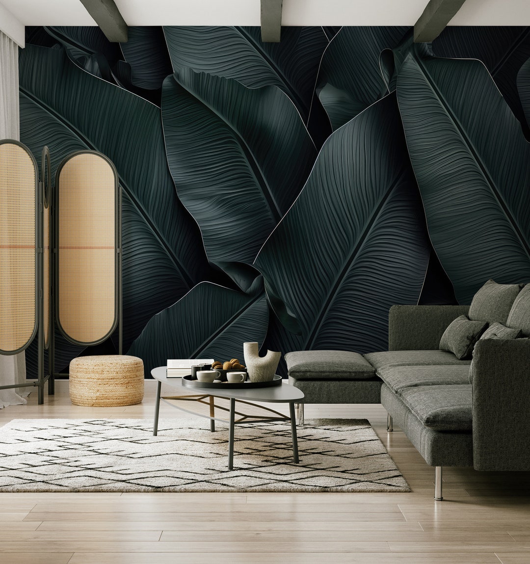 Dark Green Leaves Wallpaper, Wall Mural | Wall Decor | Home Renovation ...
