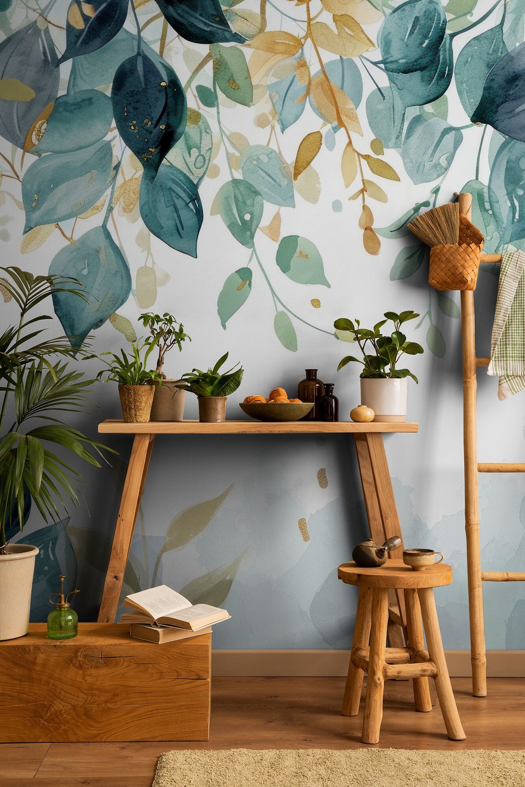 Watercolor Leaf Wallpaper, Abstract Plant | Wall Decor | Home ...