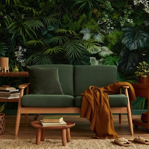 Green Tropical Leaf Wallpaper, Dark Jungle Home Decor | Home Renovation ...