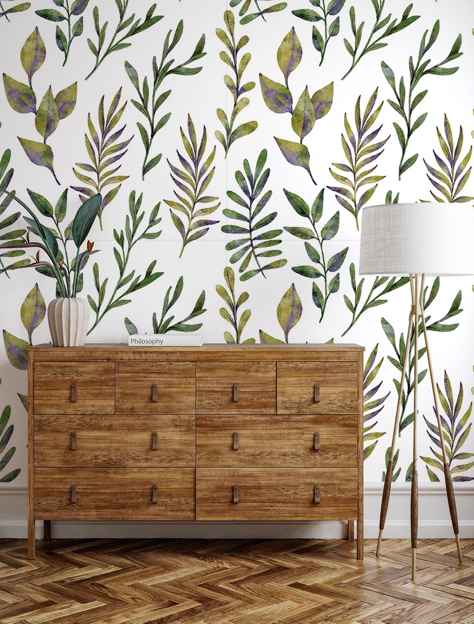 Green Leaves Wallpaper | Botanical Wall Decor | Home Renovation | Wall ...