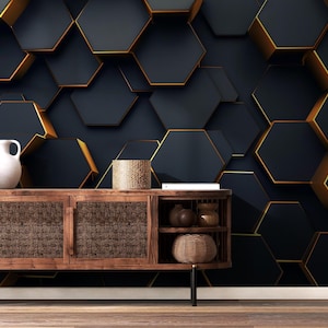 Abstract Dark Wallpaper, Geometric Hexagon Home Decor | Home Renovation ...