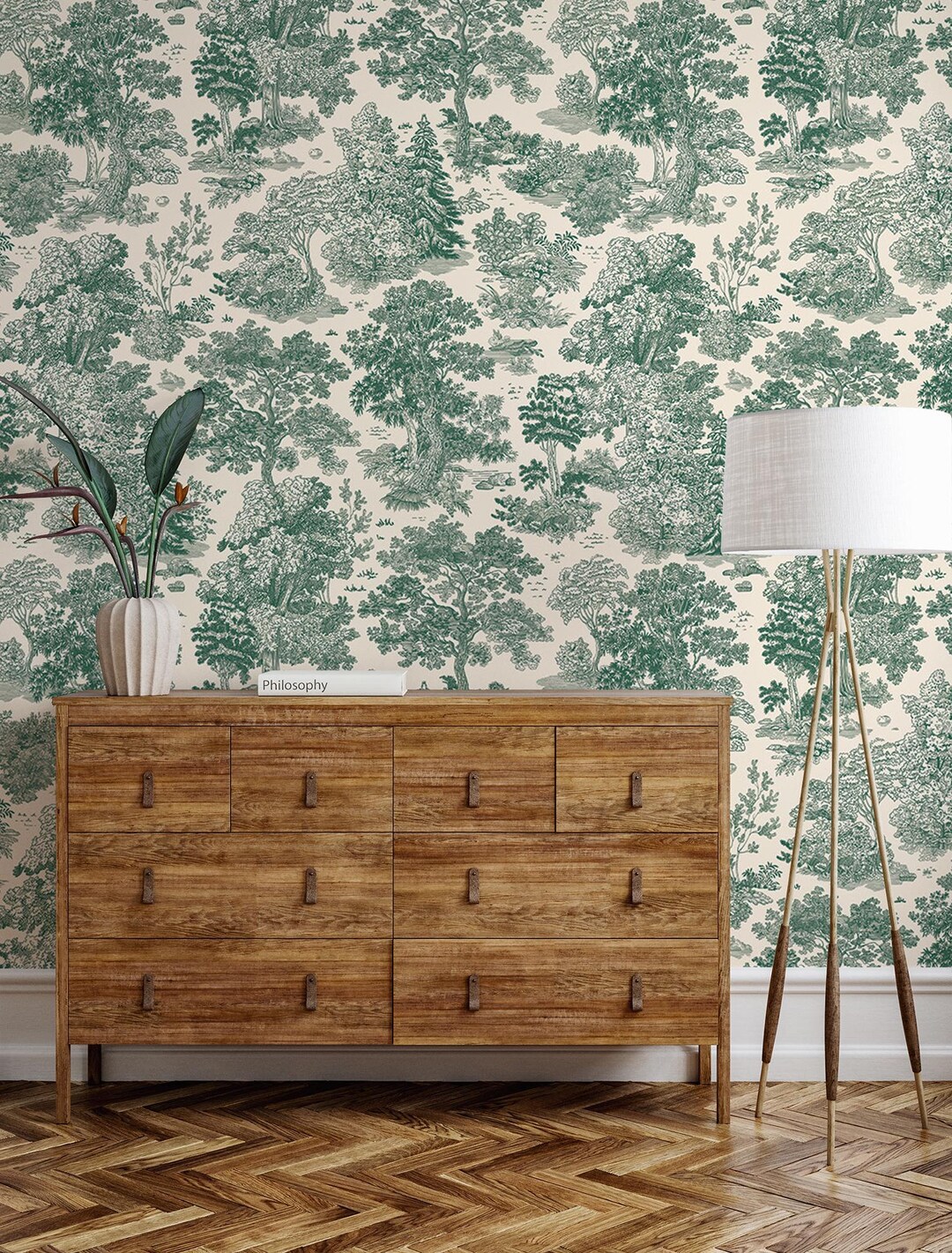 Green Trees Pattern Wallpaper | Botanical Wall Mural | Home Renovation ...