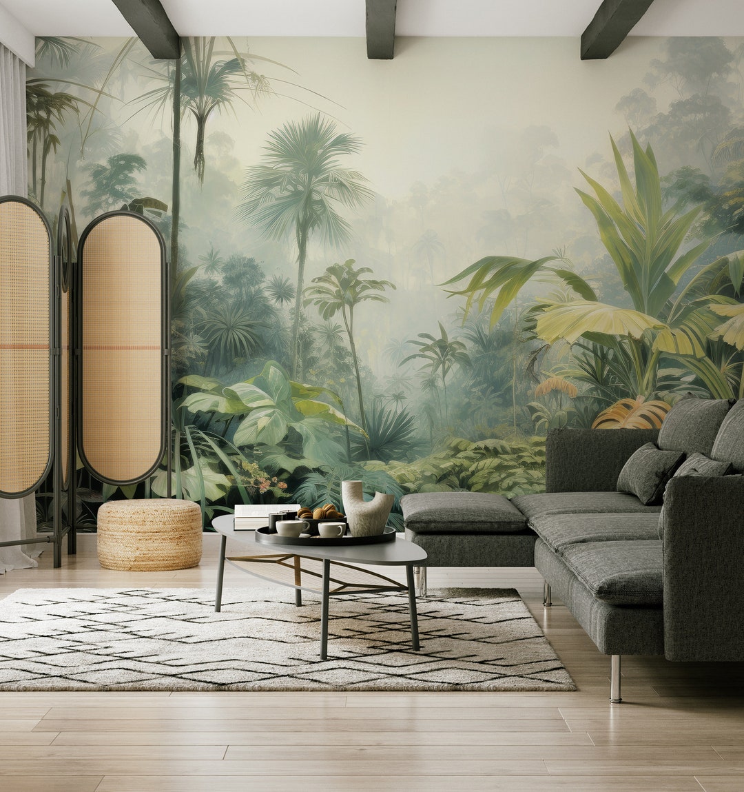 Tropical Plants Wallpaper, Palm Trees Print | Wall Decor | Home ...