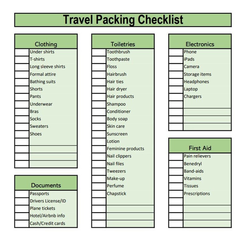 Travel Preparation Packet - Etsy