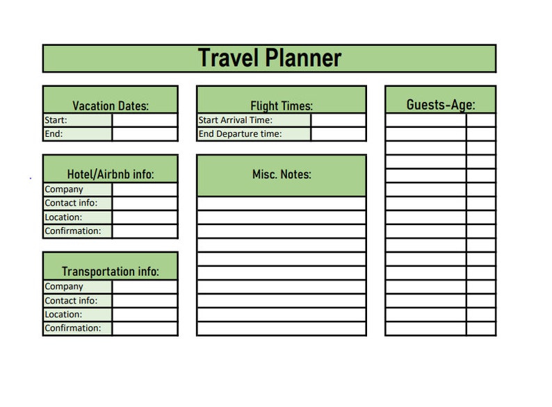 Travel Preparation Packet - Etsy