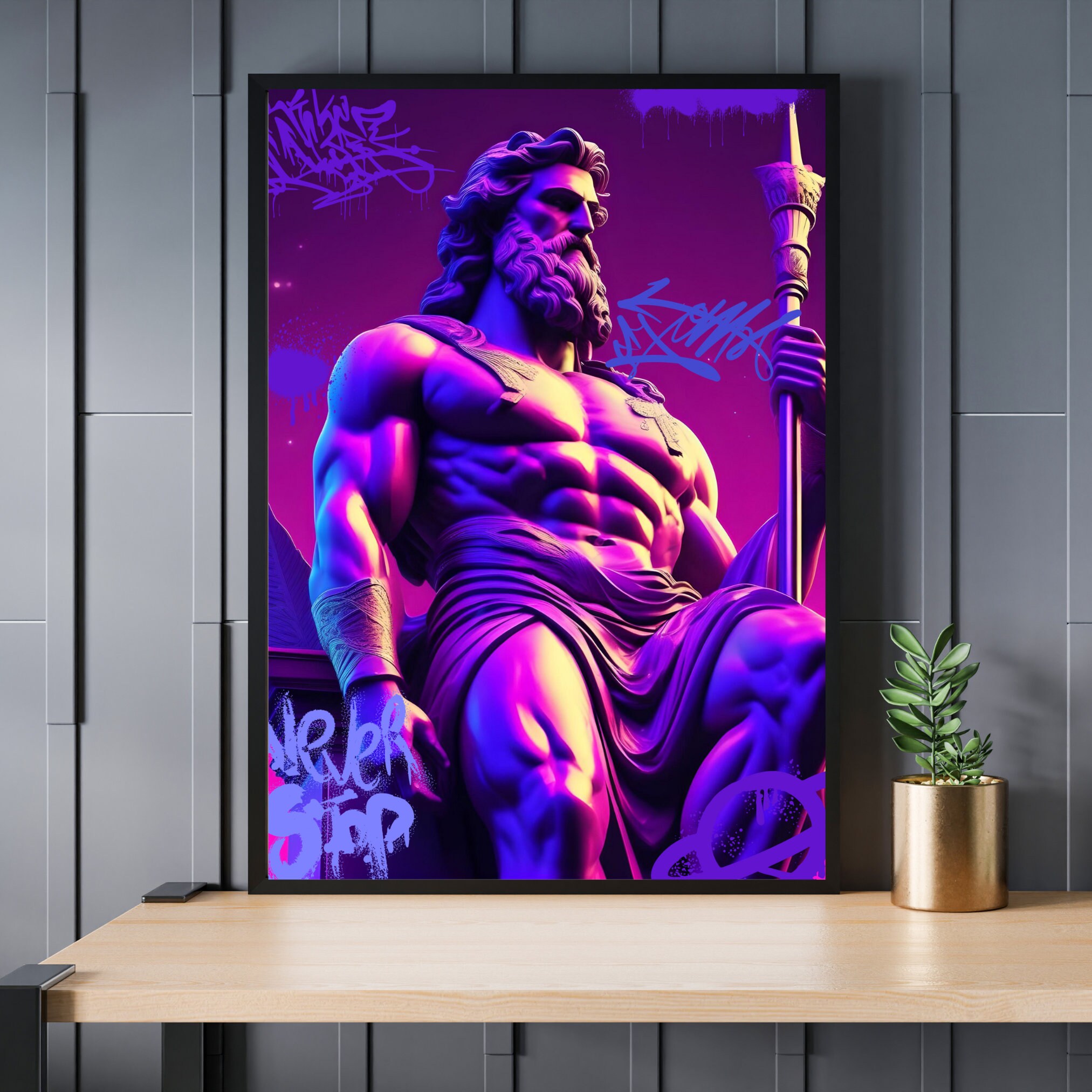 The Statue of Zeus Neon Poster Zeus and Graffiti Wall Hanging ...