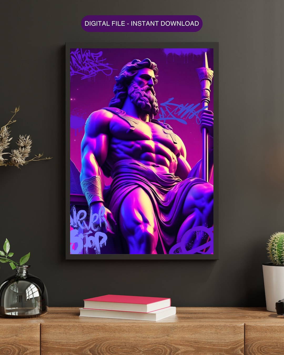 The Statue of Zeus Neon Poster Zeus and Graffiti Wall Hanging ...