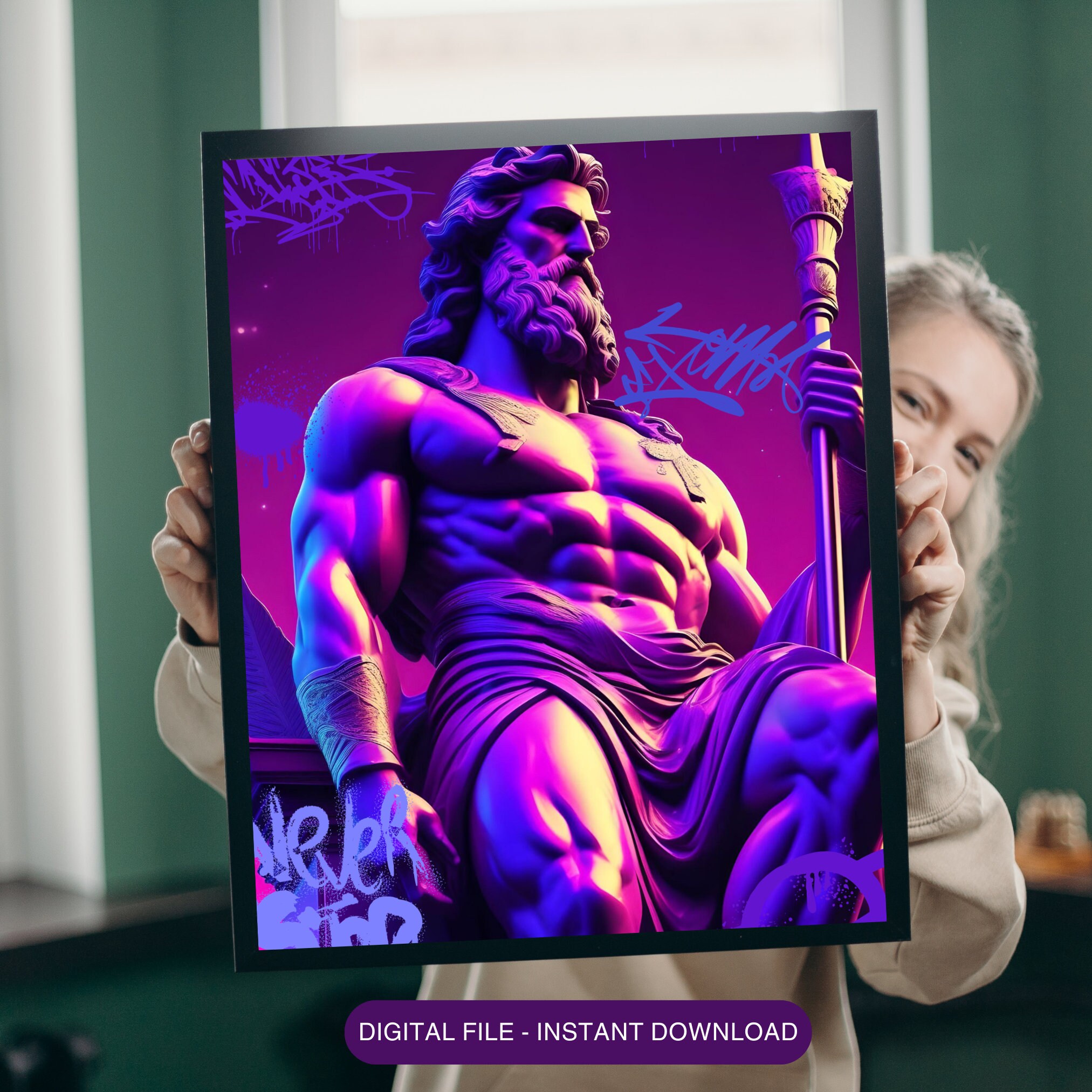 The Statue of Zeus Neon Poster Zeus and Graffiti Wall Hanging ...