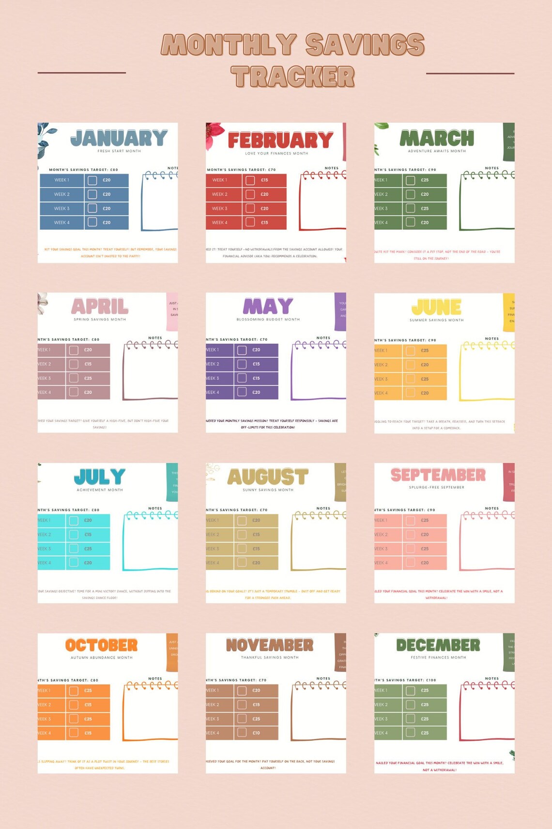 Savings Tracker Printable, Editable Monthly Savings Challenge, Money ...